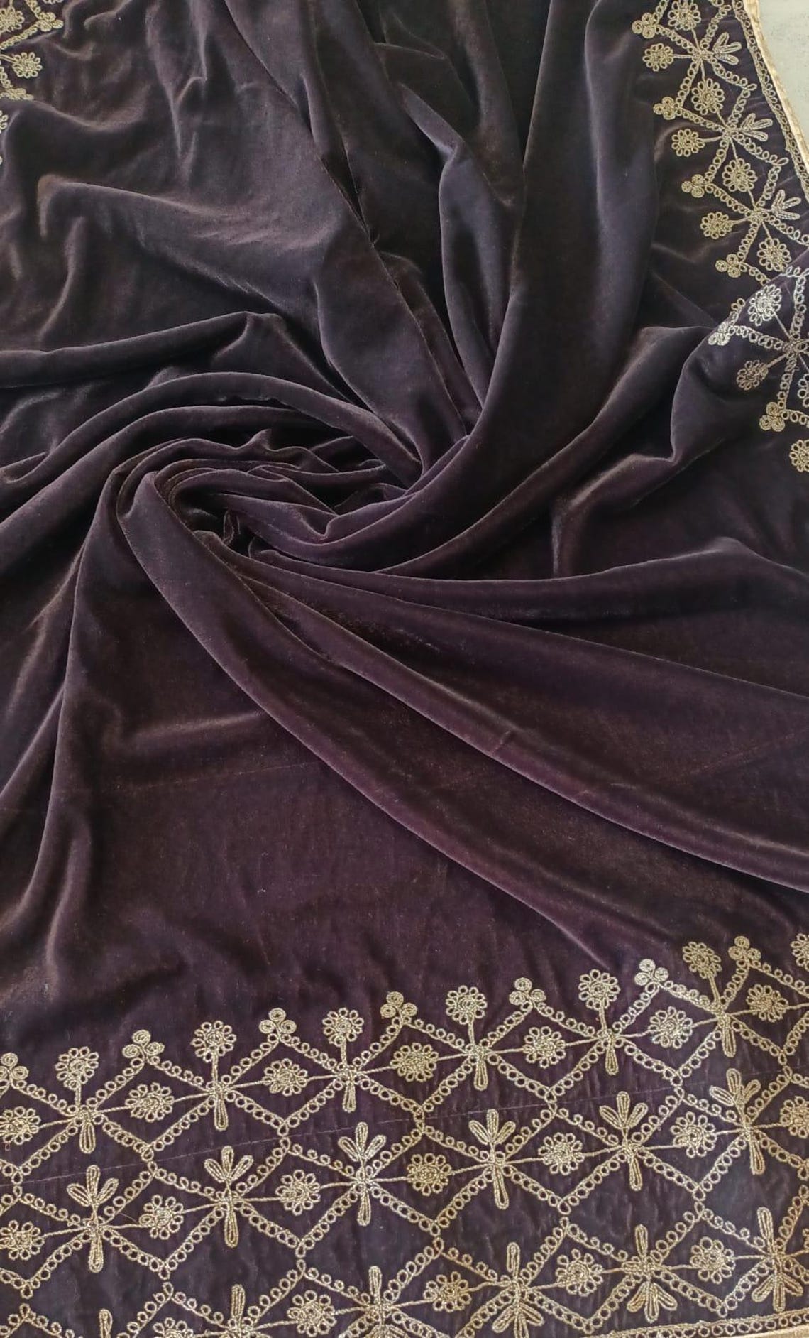 Velvet Embroidered Shawl - Etsy