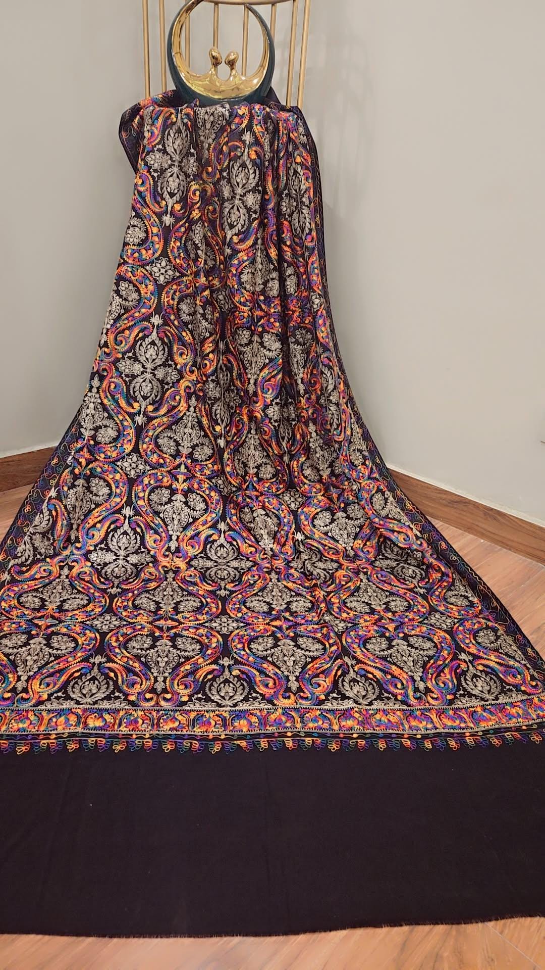 Embroidered Wool Shawl | Kalamkari Indian Pashmina Wrap - Etsy