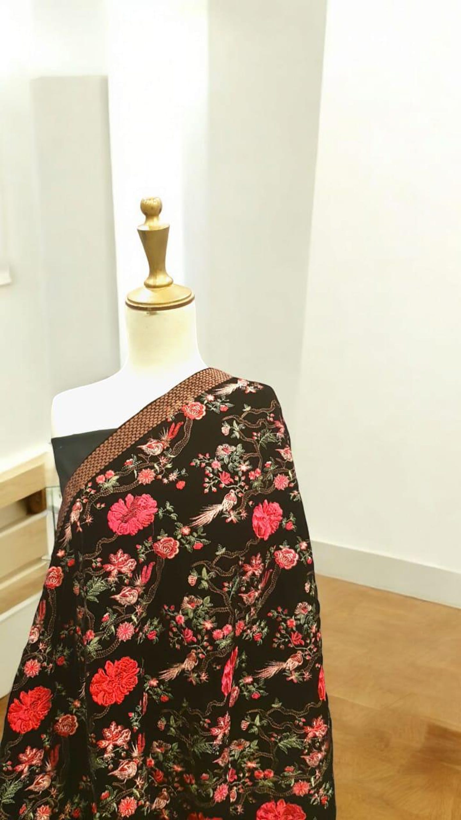 Velvet Embroidered Shawl - Etsy