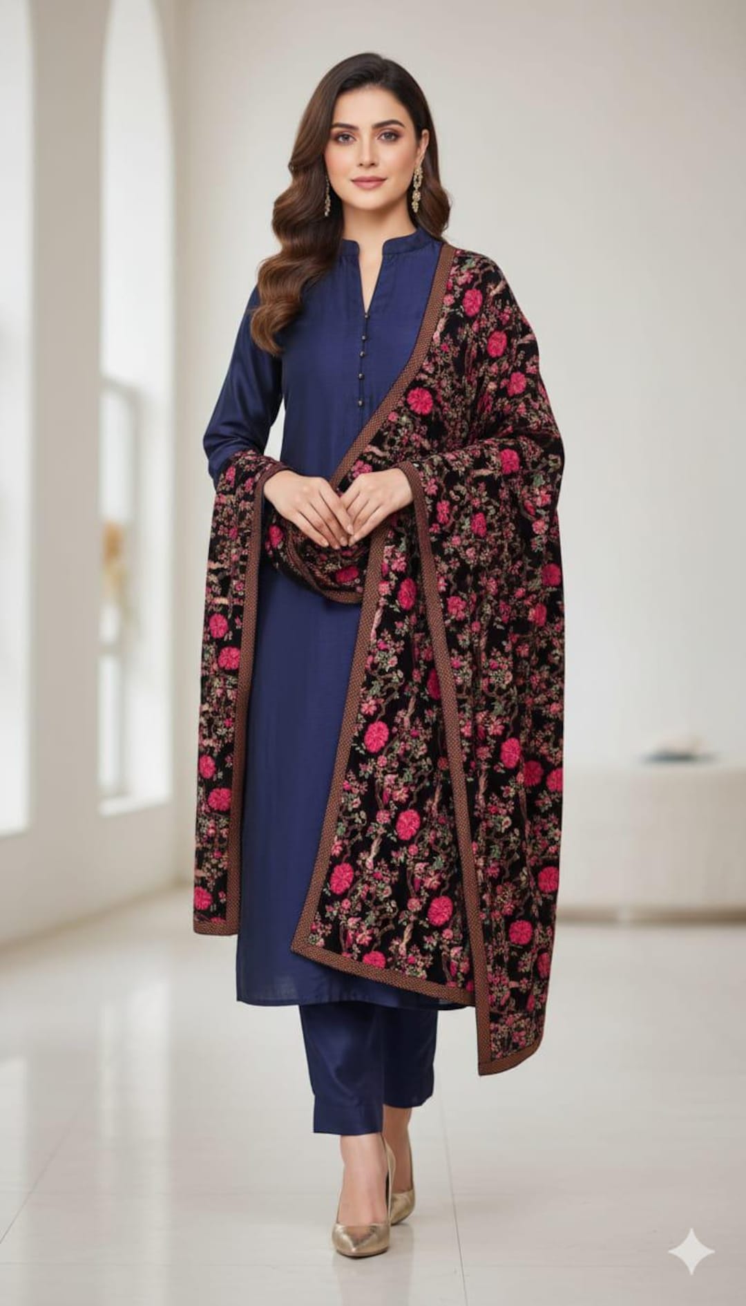 Velvet Embroidered Shawl - Etsy
