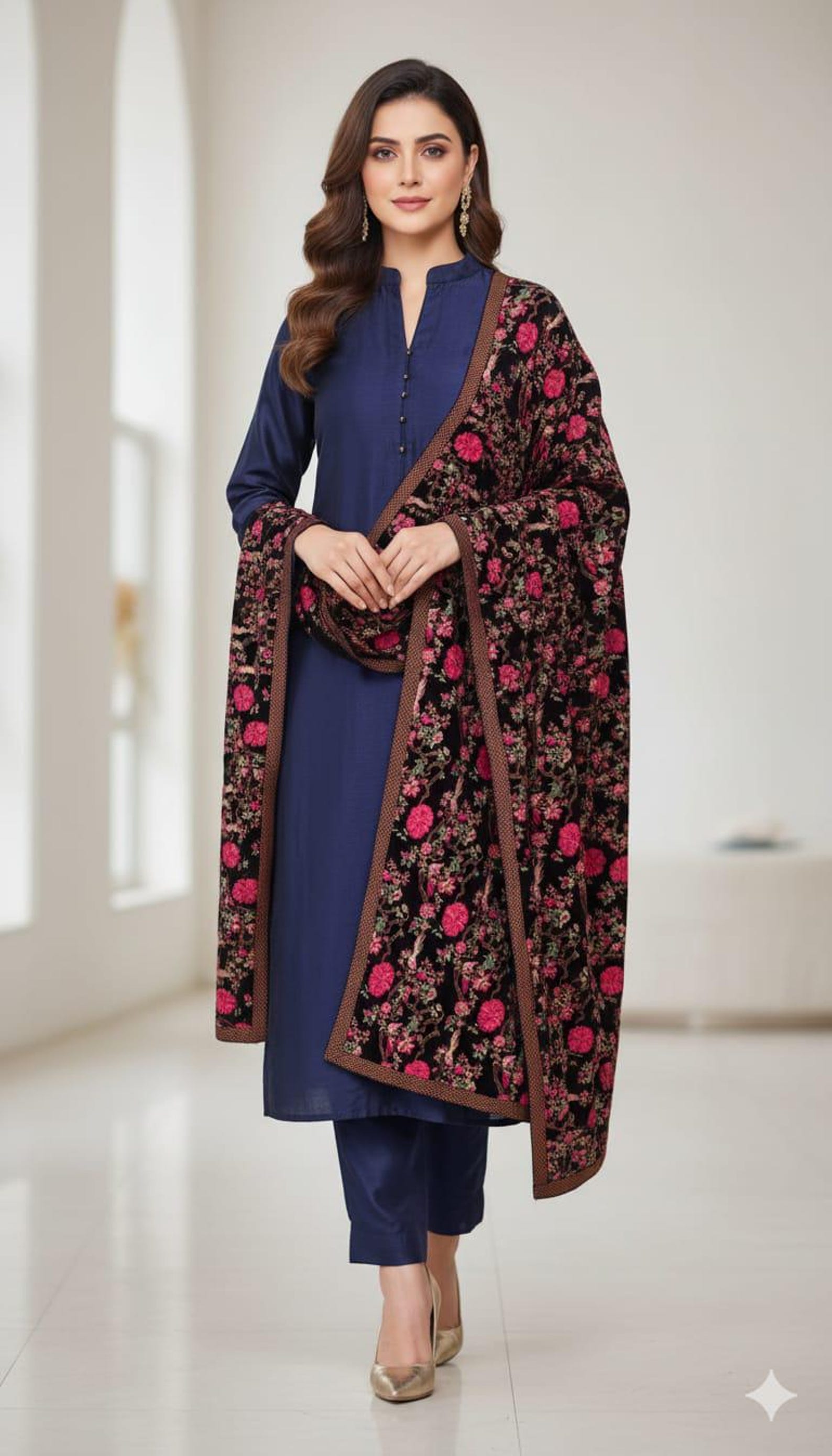 Velvet Embroidered Shawl - Etsy