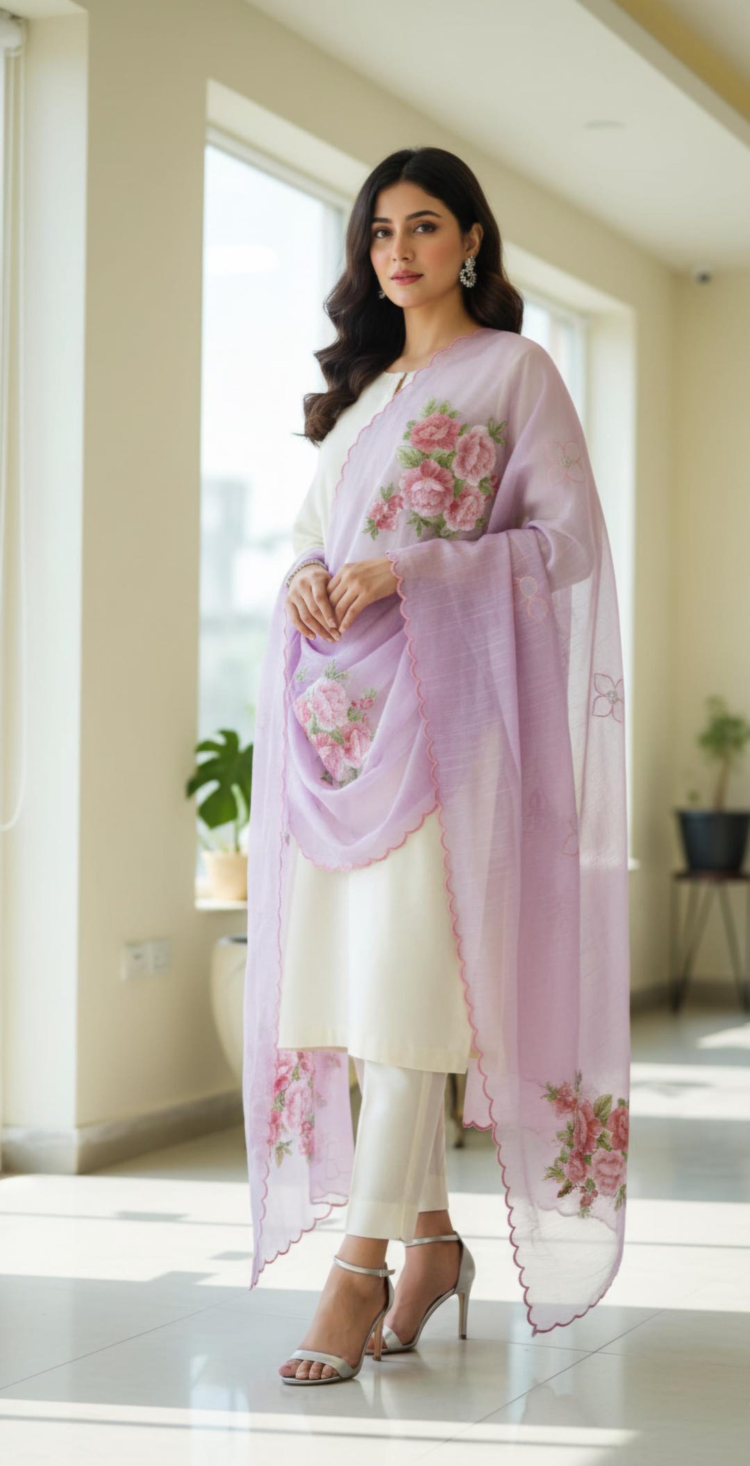 Elegant Cotton Net Dupatta With Rose Embroidery - Etsy