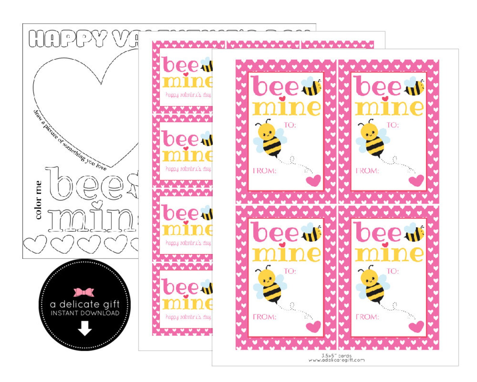 Bee Mine Printables: Placemat, Activity Sheet, Valentine Card, Gift Tag ...