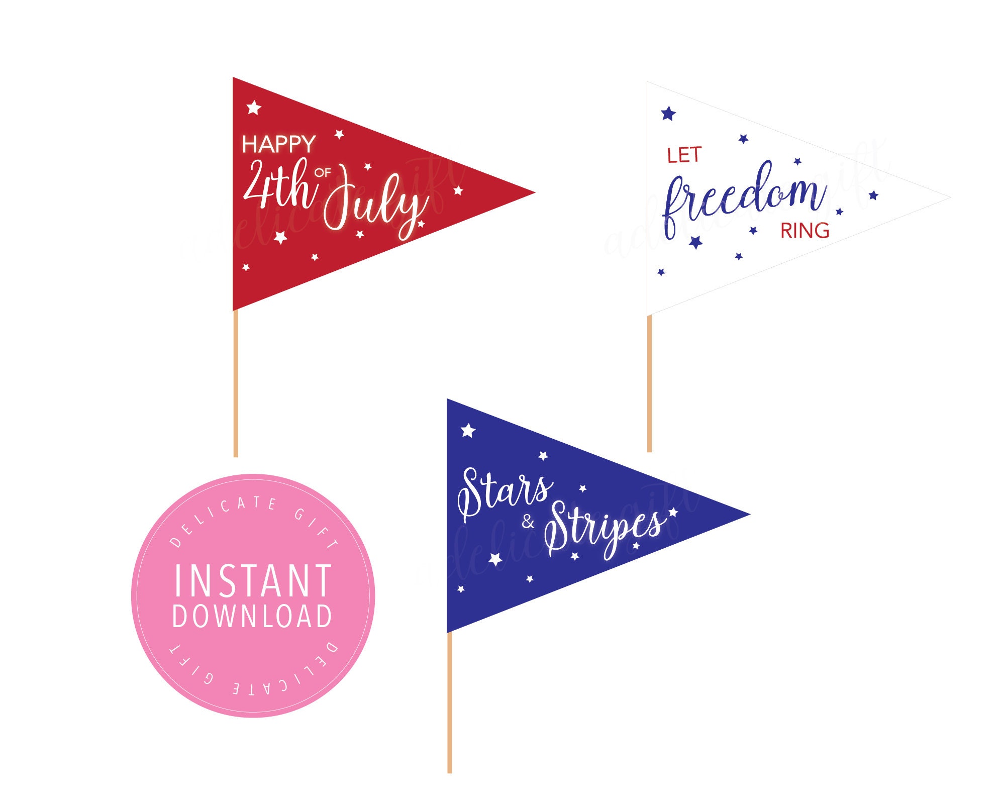 Banderas de banderin imprimibles / 3, cuatro de julio USA Flags Instant ...
