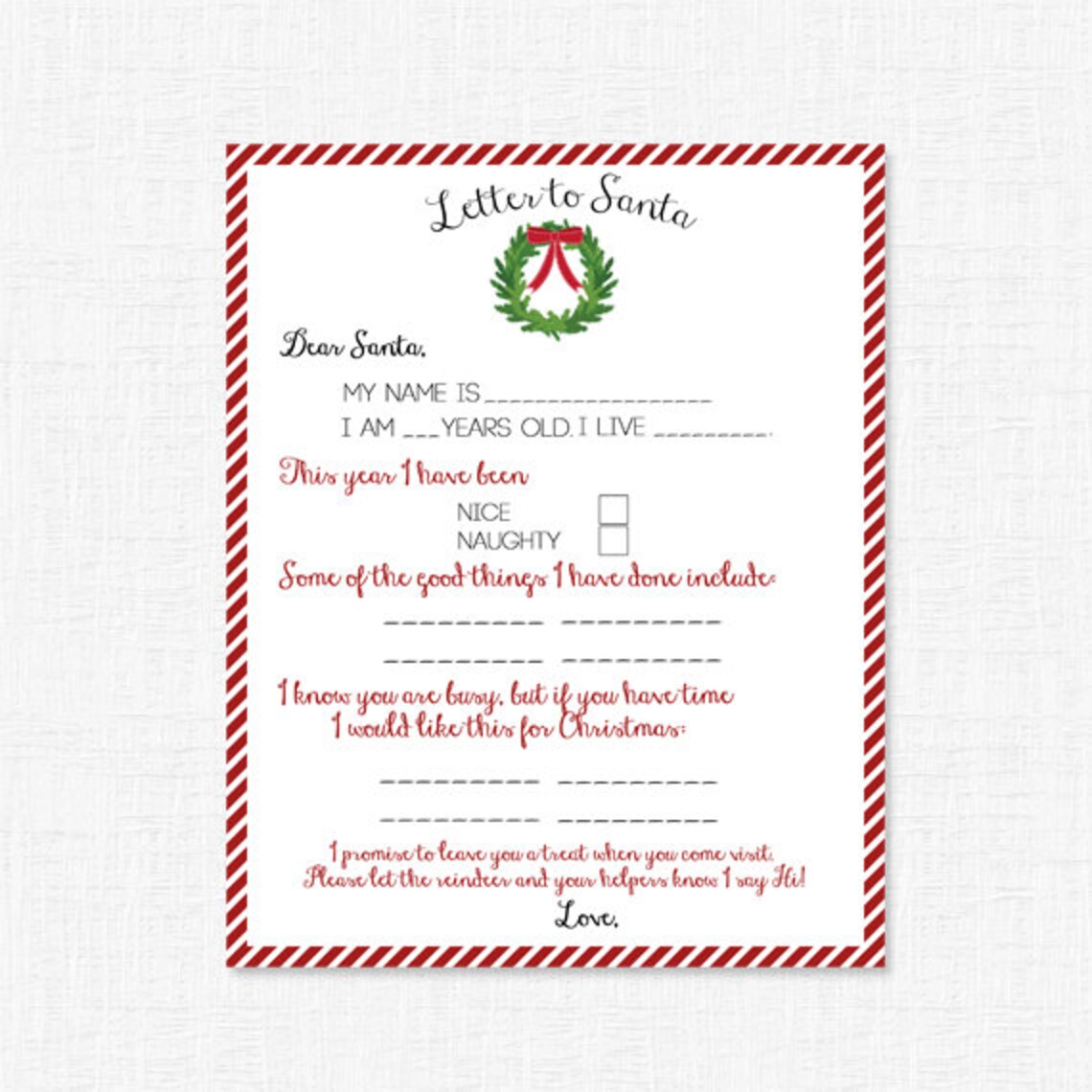 Letter to Santa Checklist - Etsy