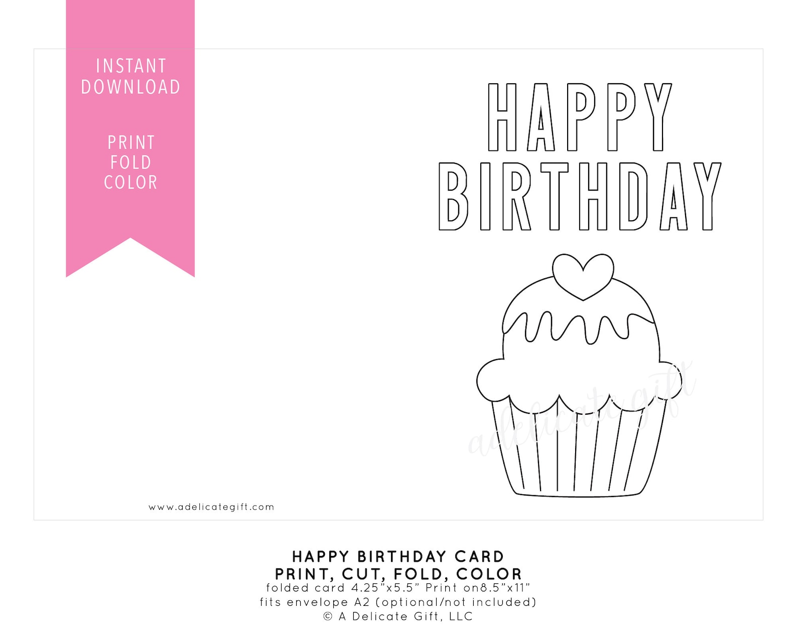 Printable Happy Birthday Card | Cupcake - Instant Download, DIY ...