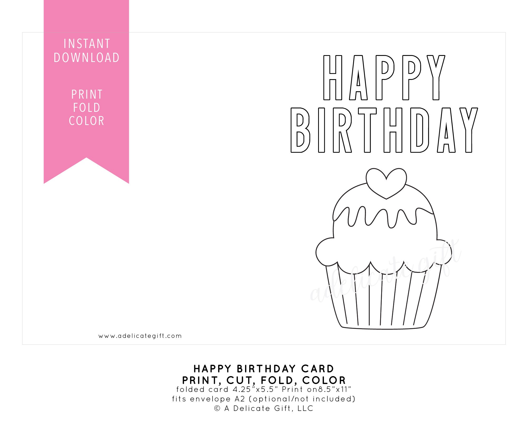 Printable Happy Birthday Card | Cupcake - Instant Download, DIY ...