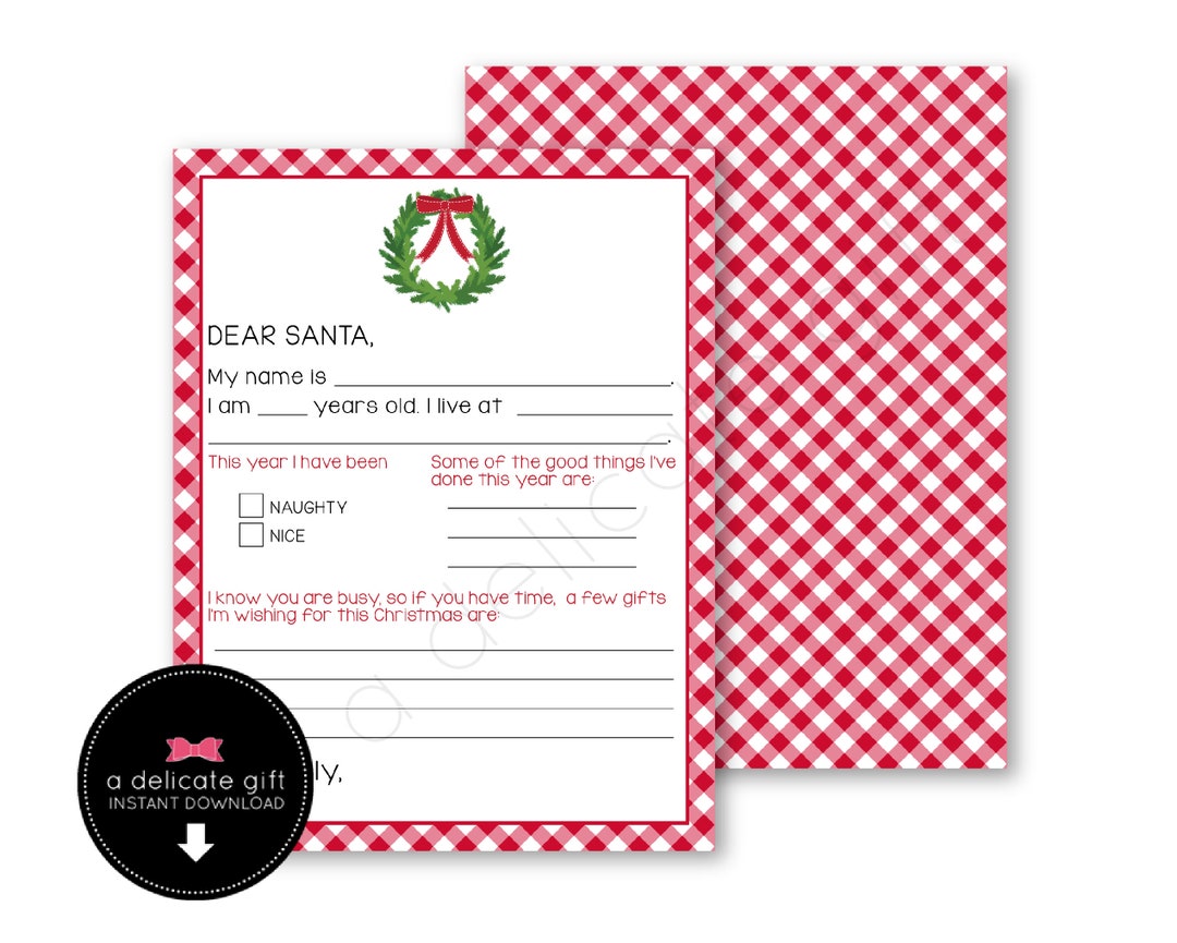 Christmas List to Santa Stationery; Printable; Instant Download; Red ...