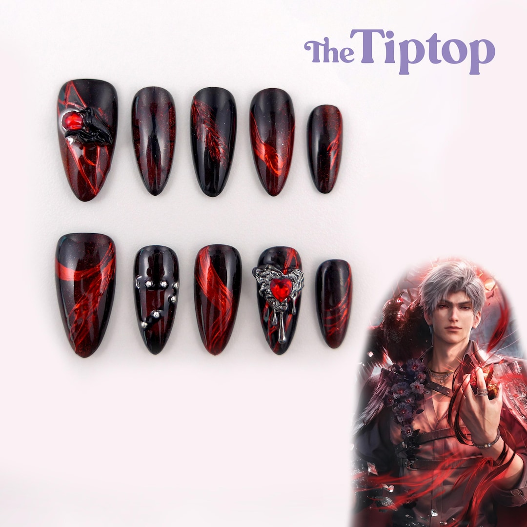 Sylus Love and Deepspace Inspired | Red Press on Nails | Reusable Nails ...