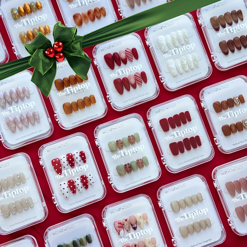 3 Sets Curated Christmas Press on Nails Gift Box | Holiday Nail Art ...