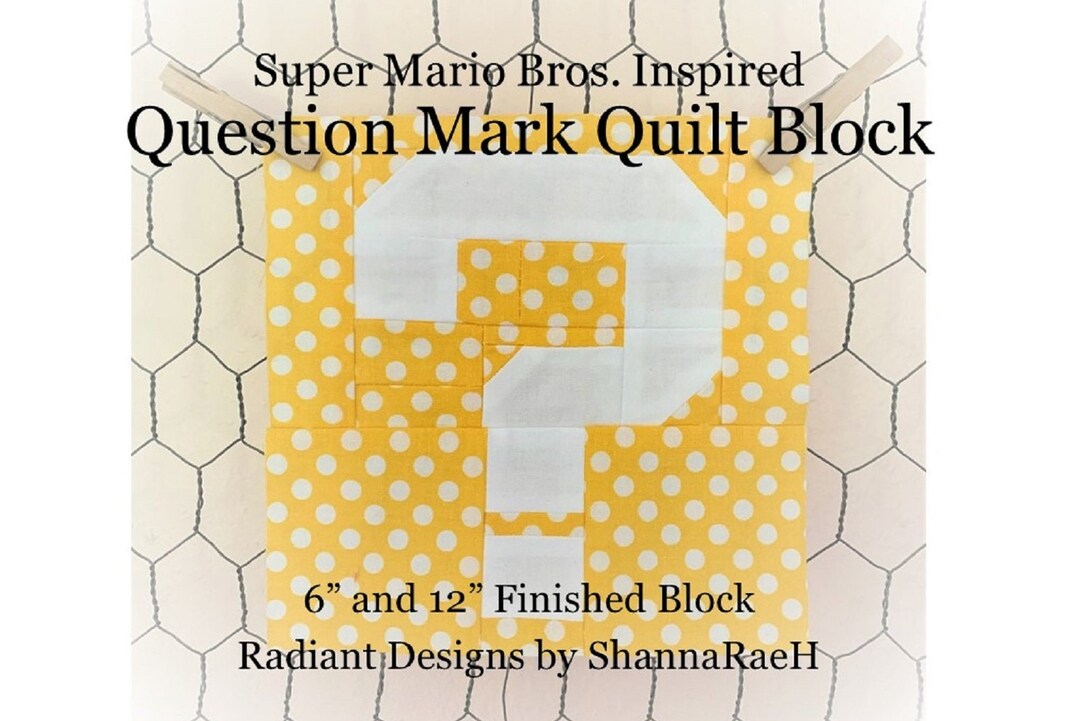 Super Mario Bros. Inspired Question Mark Quilt Block Pattern- 6" and 12 ...