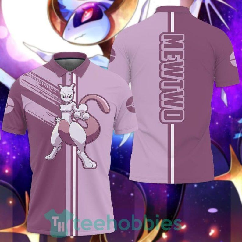 Mewtwo Pokemon Polo Shirt, Mewtwo Lover Button-up Short Sleeve Shirt ...