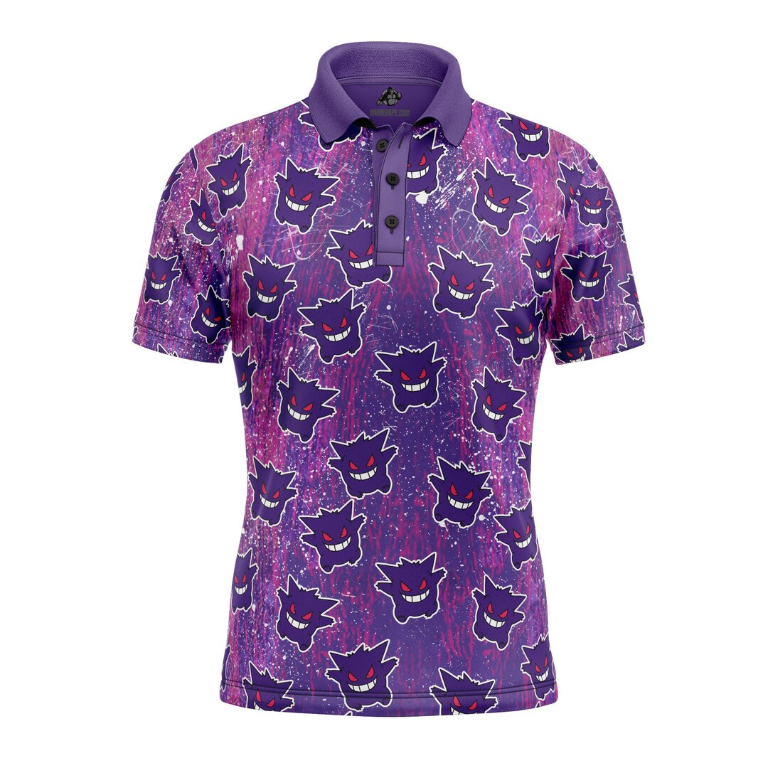 Gengar Pokemon Polo Shirt, Gengar Lover Button-up Short Sleeve Shirt ...