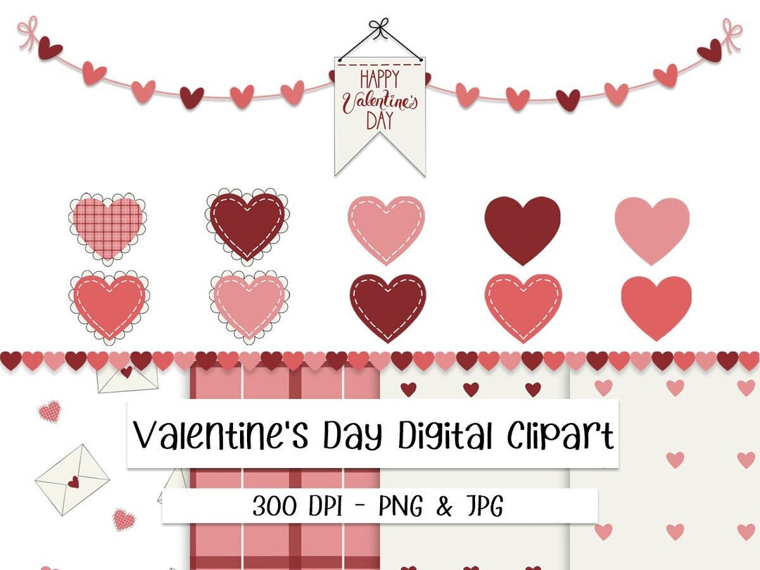 Valentine Heart Digital Clipart, Scallop Heart, Valentine Plaid, Love ...