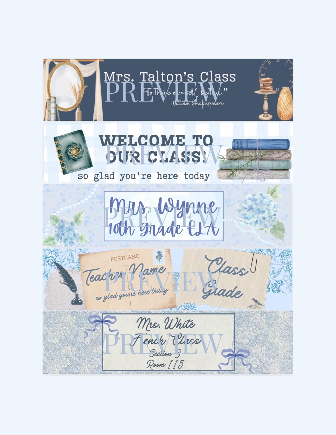 Blue & White Google Classroom Banners: 8 Editable Designs (canva Pro ...