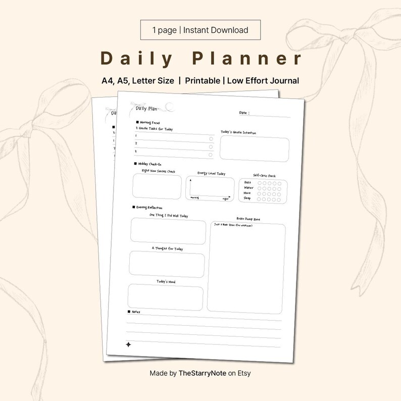 ADHD Daily Planner Printable – Low Effort Mental Health Journal PDF ...