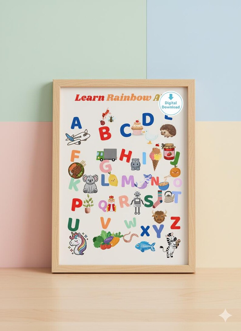 Rainbow Alphabet Poster | ABC Kids Learning Printable | Colorful ...