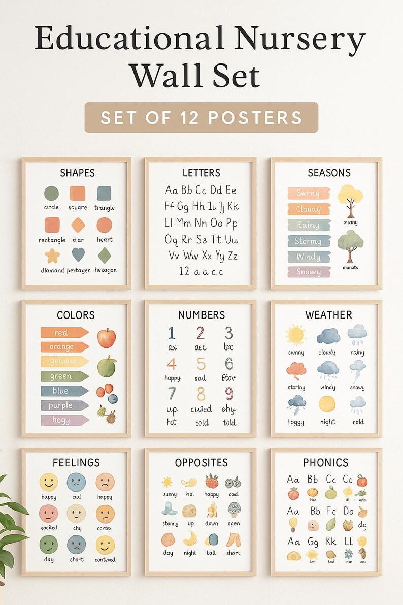 Kids Educational Posters Set of 12 – Printable Preschool Wall Art for ...