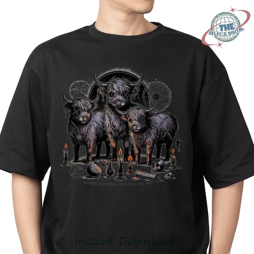 Cursed Cattle Trio PNG – Gothic Dark Cow Art, Occult Highland Cattle ...