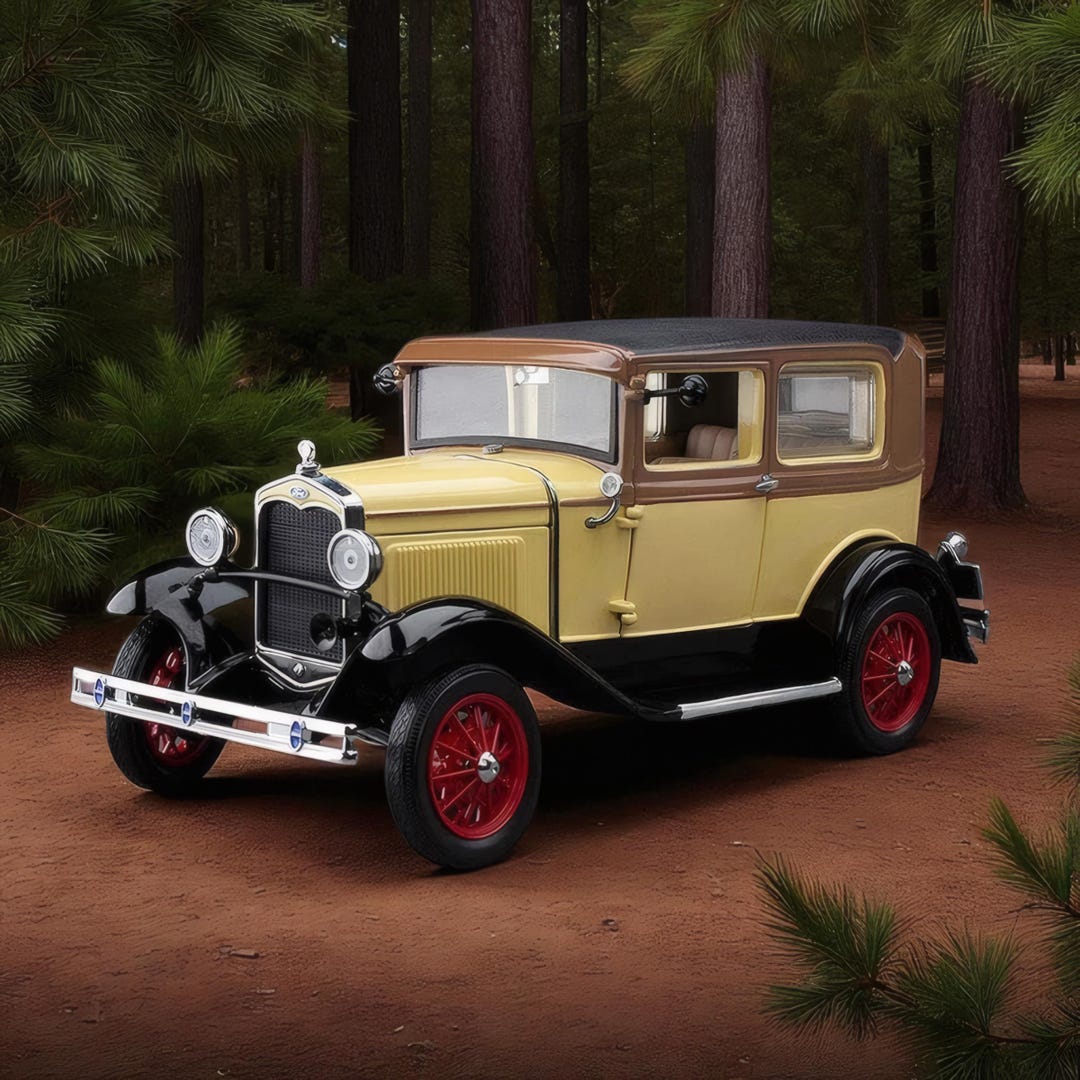 Vintage Yellow Model A Diecast Car – 1930s Style Classic Sedan With Red ...