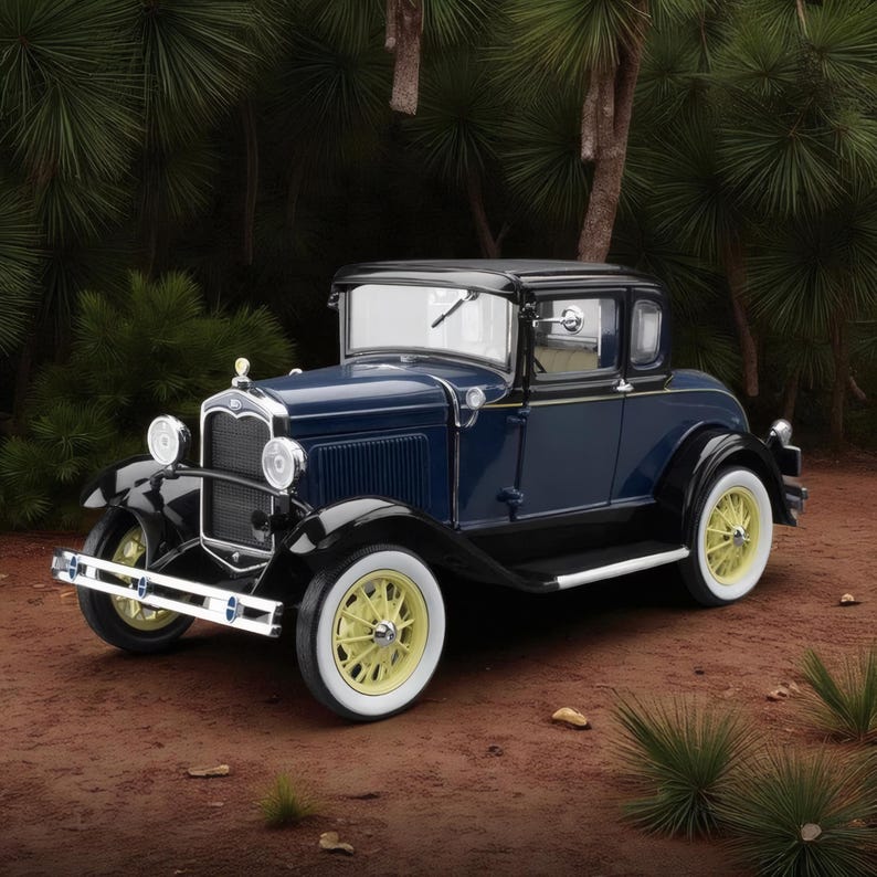 Vintage Yellow Model A Diecast Car – 1930s Style Classic Sedan With Red ...