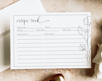 Minimalist Recipe Card Template, Bridal Shower Recipe Card Insert, Boho ...