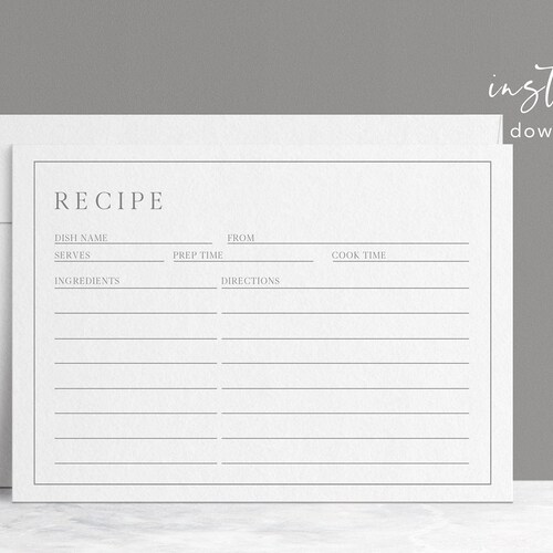 Minimalist Recipe Card Template Bridal Shower Recipe Card - Etsy