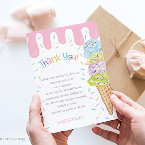 Ice Cream Thank You Card Printable Editable Thank You Note Card Girl ...