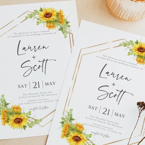 Sunflower Wedding Invitation Sunflower Invite Rustic - Etsy