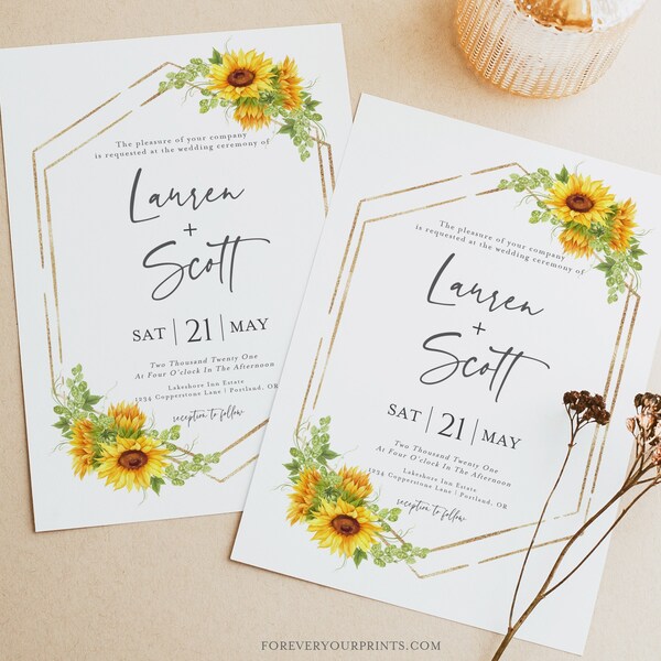 Rustic Sunflower Wedding Invitation Template - Etsy