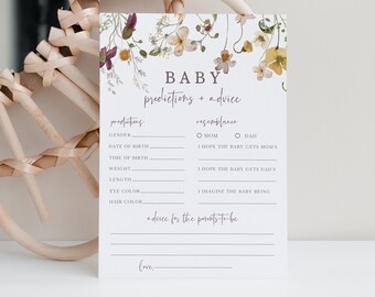 Wishes for Baby Card, Baby Shower Game, Advice and Wishes, Wildflowers ...