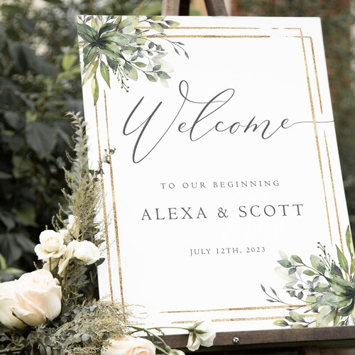 Printable Greenery Wedding Welcome Sign Template DIY 18x24 - Etsy