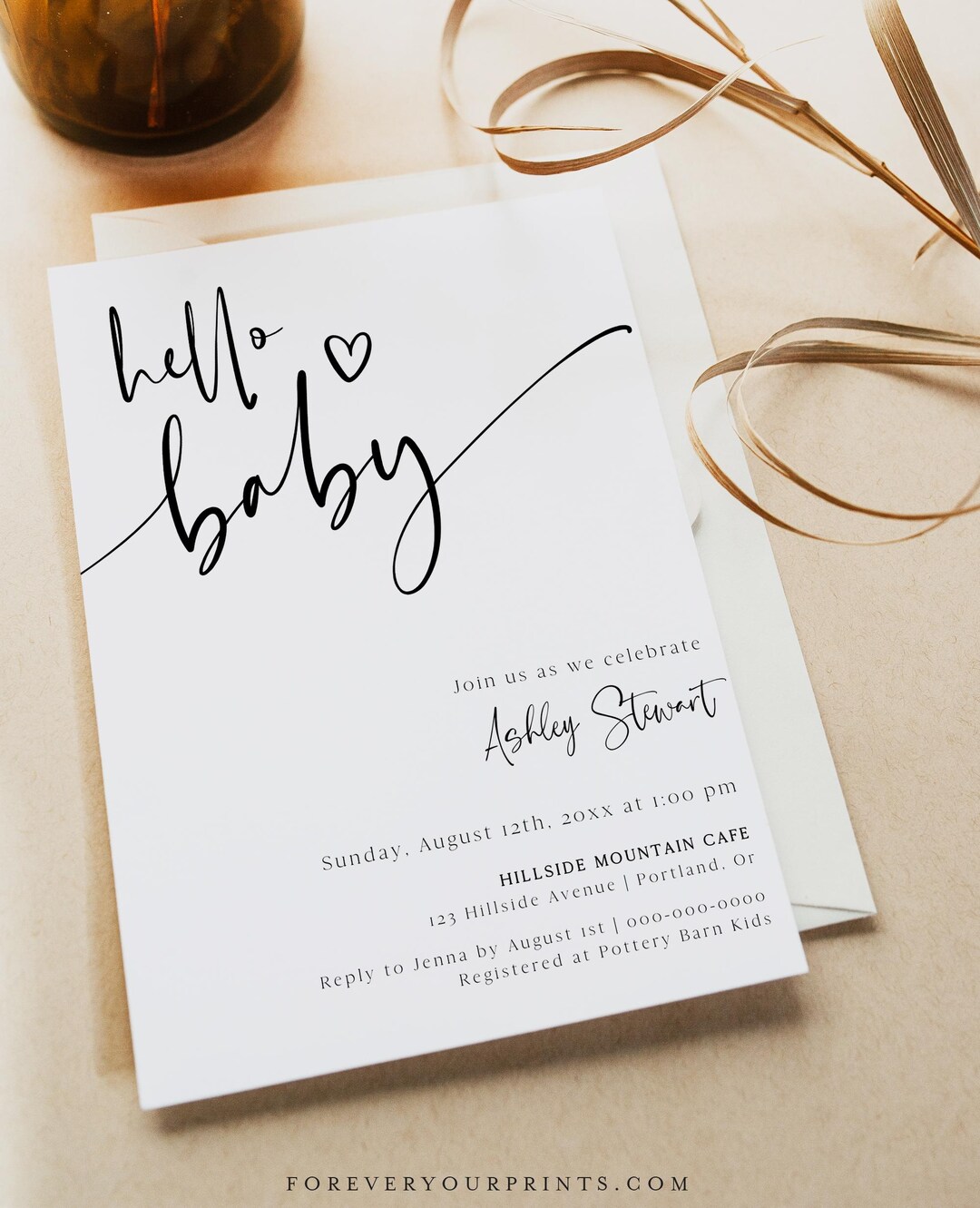 Hello Baby Shower Invitation Template | Minimalist Baby Shower Invite ...