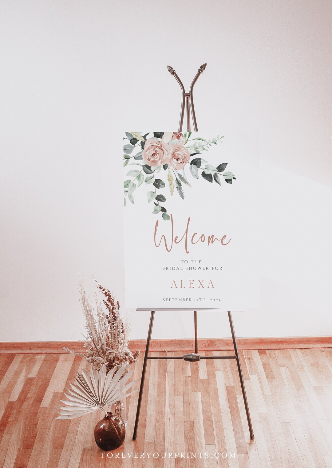 Bridal Shower Welcome Sign Template, Blush Pink Floral Wedding Welcome ...