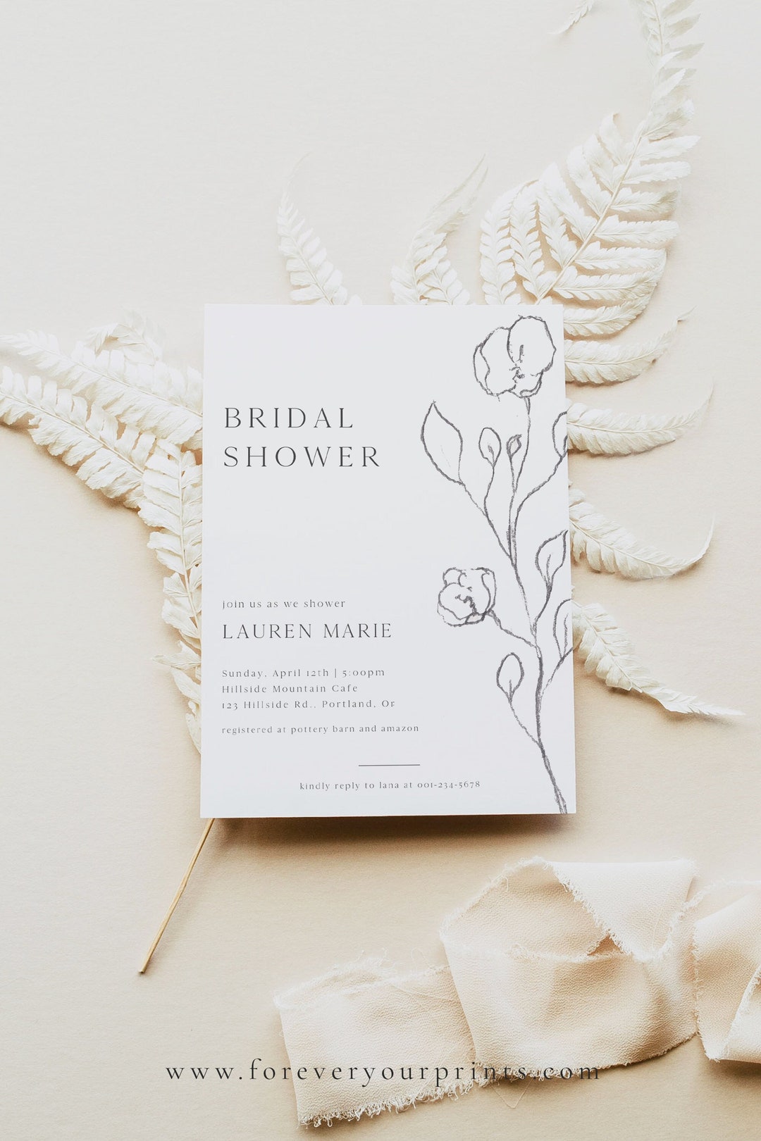 Classic Bridal Shower Invitation Printable, Minimalist Bridal Shower ...