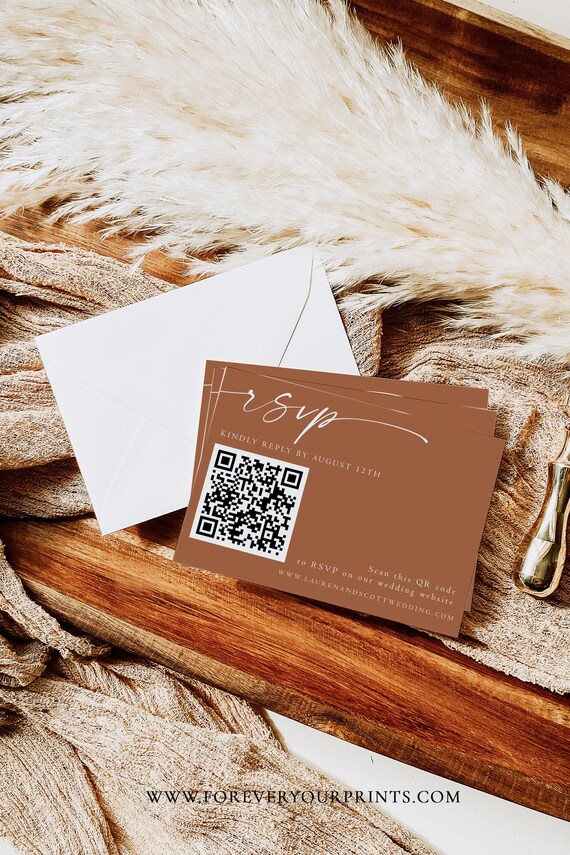 Online Reply Card Template, QR Code Wedding Rsvp Cards, Boho Bridal ...