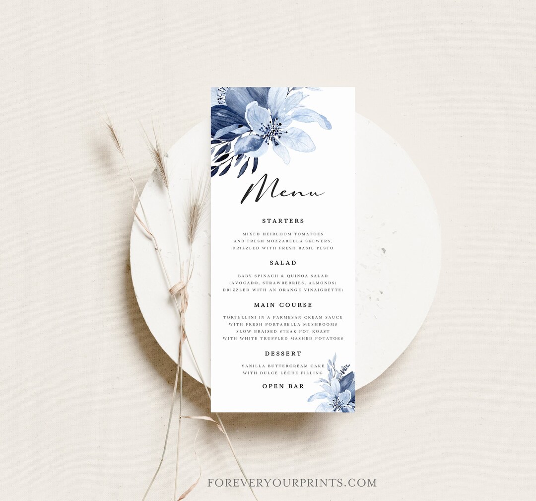 Modern Wedding Dinner Menu Cards Template, Wedding Menu Template, Any ...