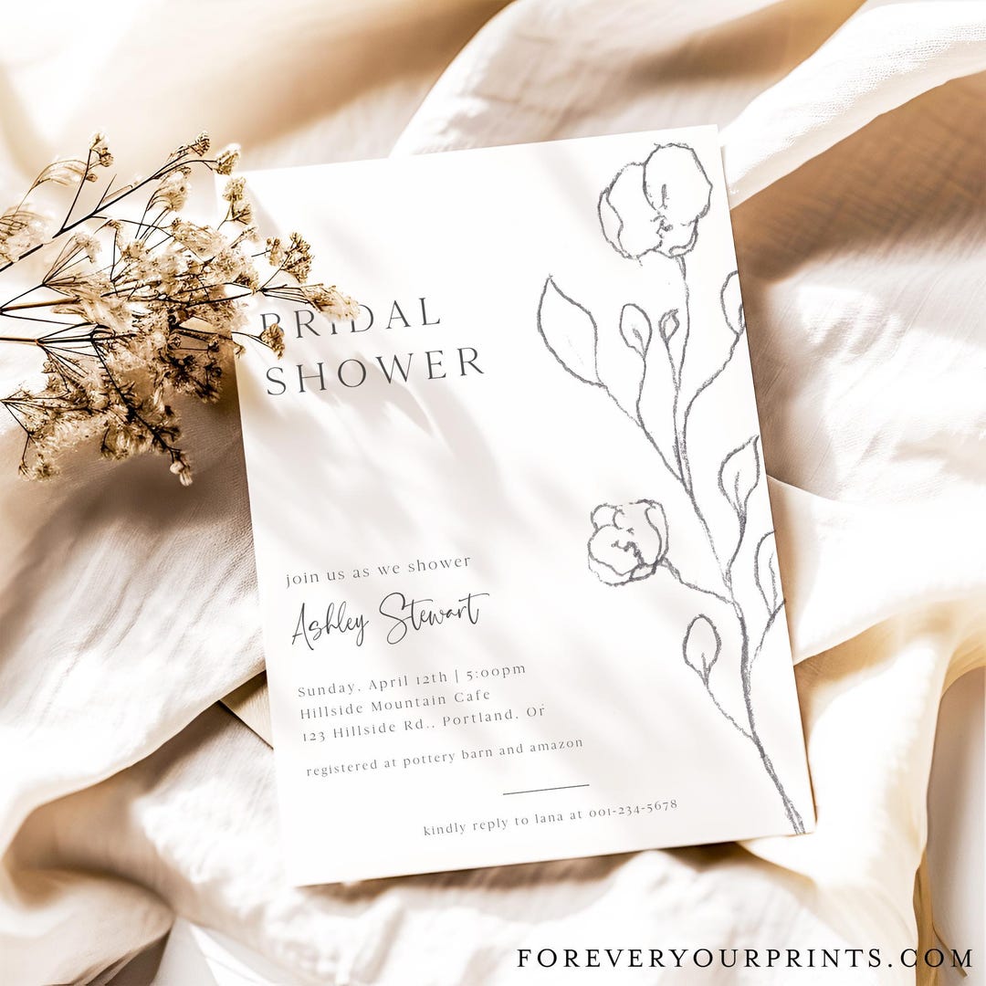 Classic Bridal Shower Invitation Printable, Minimalist Bridal Shower ...