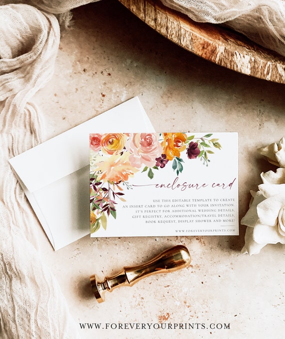 Enclosure Card Printable, Modern Wedding Invite Insert, Information ...