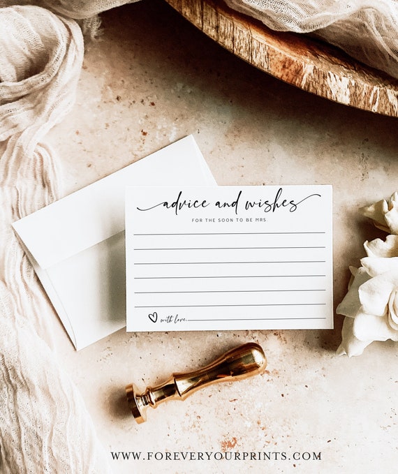 Wedding Advice and Wishes Card Template | Bridal Shower Bachelorette ...