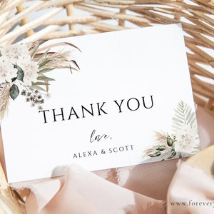 Printable Thank You Note, Boho Thank You Card Template, Pampas Grass ...