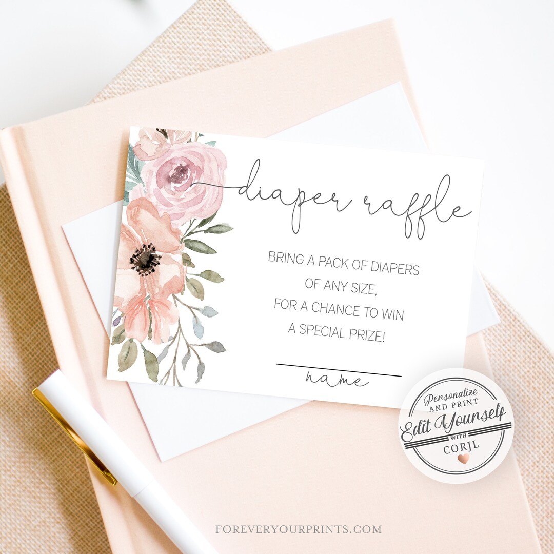 Floral Diaper Raffle Ticket Diaper Raffle Cards Editable - Etsy
