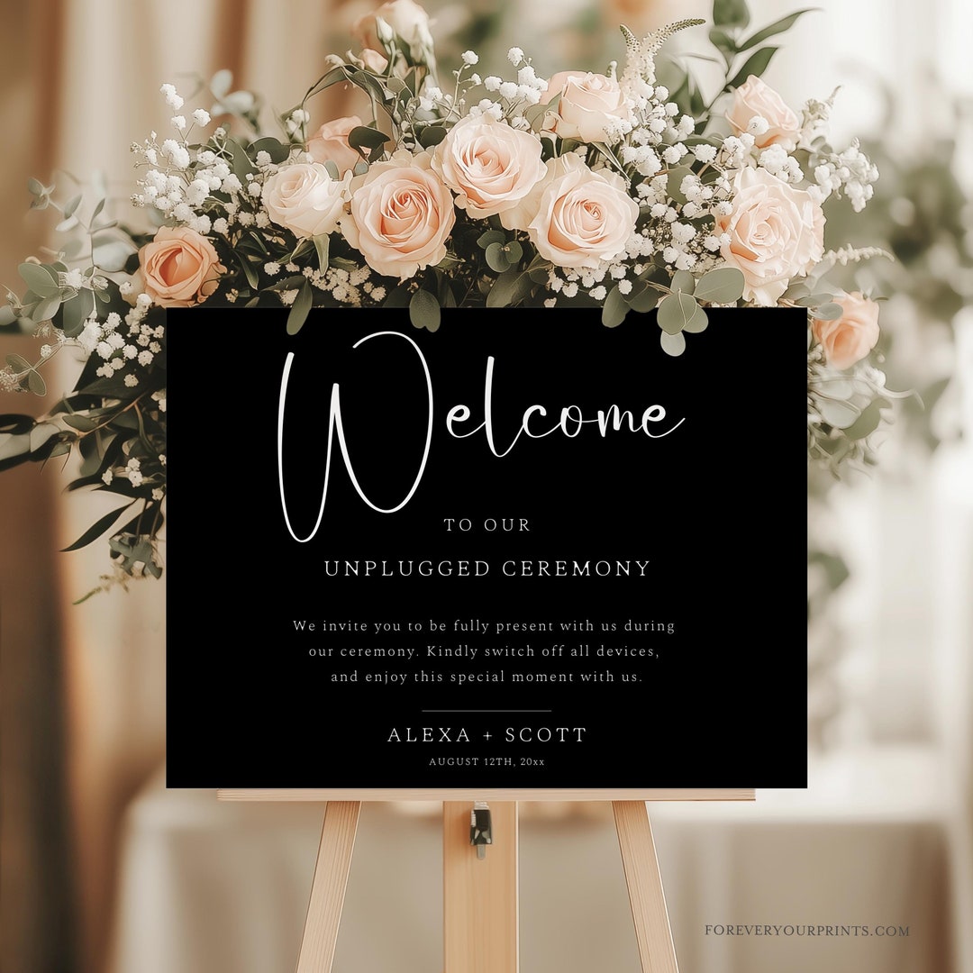 Unplugged Ceremony Sign, Modern Wedding Welcome Sign Printable ...