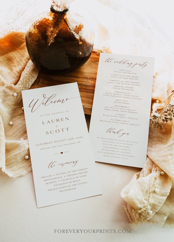 Modern Wedding Program Template, Minimalist Order of Service, Printable ...