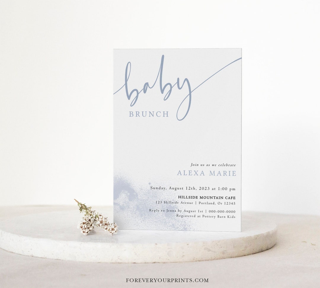 Baby Brunch Invitation Boy, Minimalist Baby Shower Invite, Watercolor ...