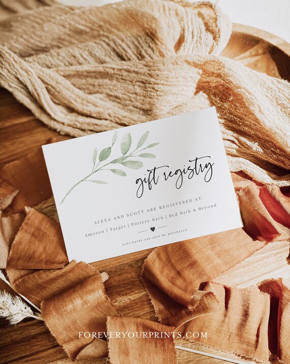 Modern Registry Card Template, Greenery Gift Registry Card, Minimalist ...