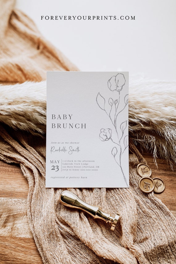 Baby Brunch Invitation Template, Printable Minimalist Baby Shower ...