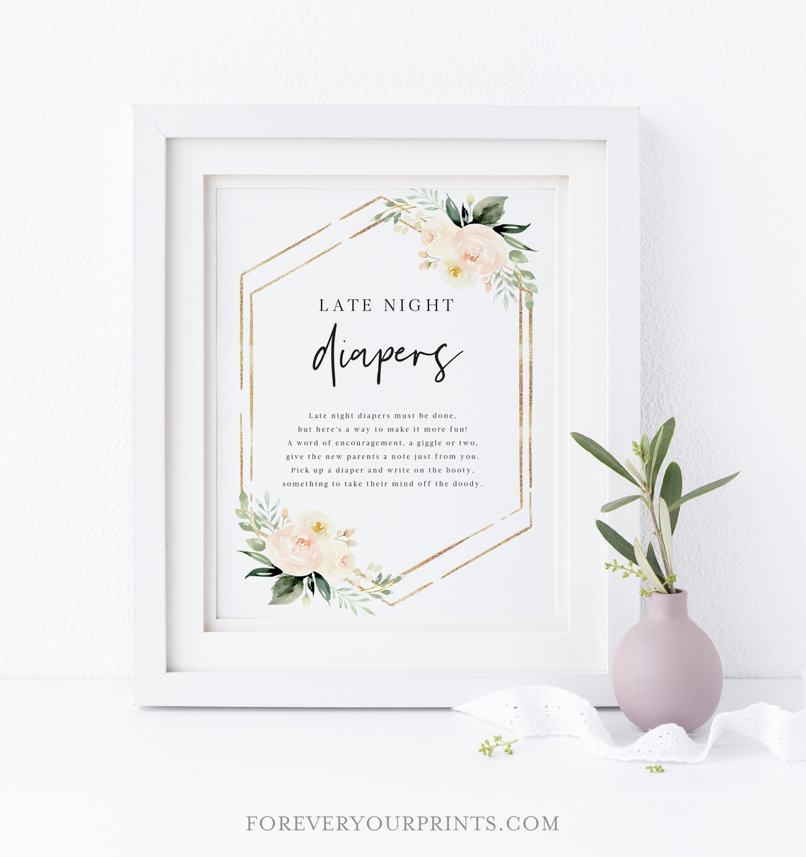 Printable Late Night Diapers Sign Boho Floral Baby Shower | Etsy