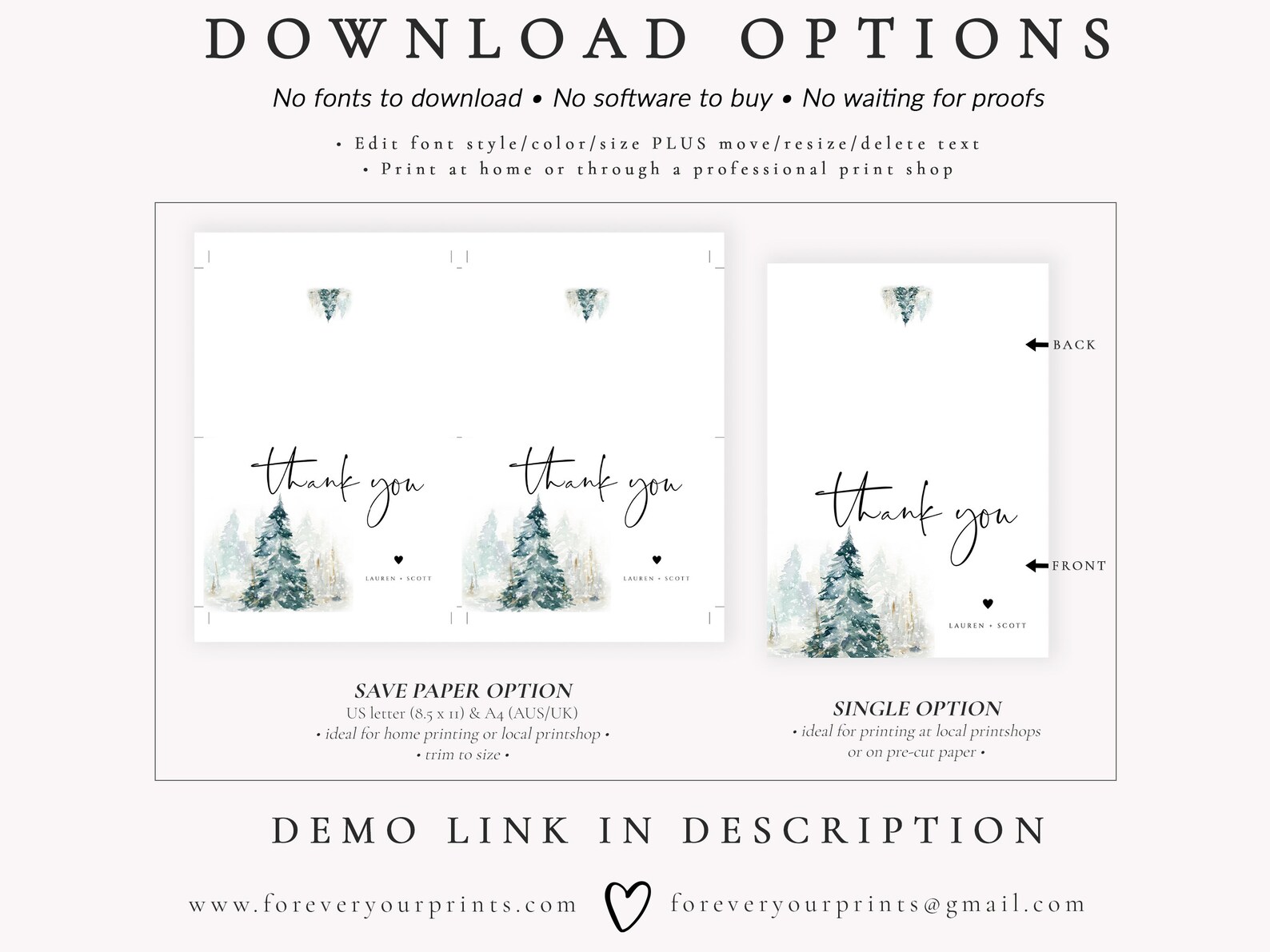 Winter Thank You Card Christmas Thank You Note Card Rustic - Etsy