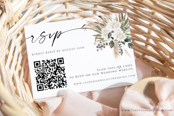QR Code Rsvp Cards, Online Reply Card Template, Modern Minimalist, Boho ...